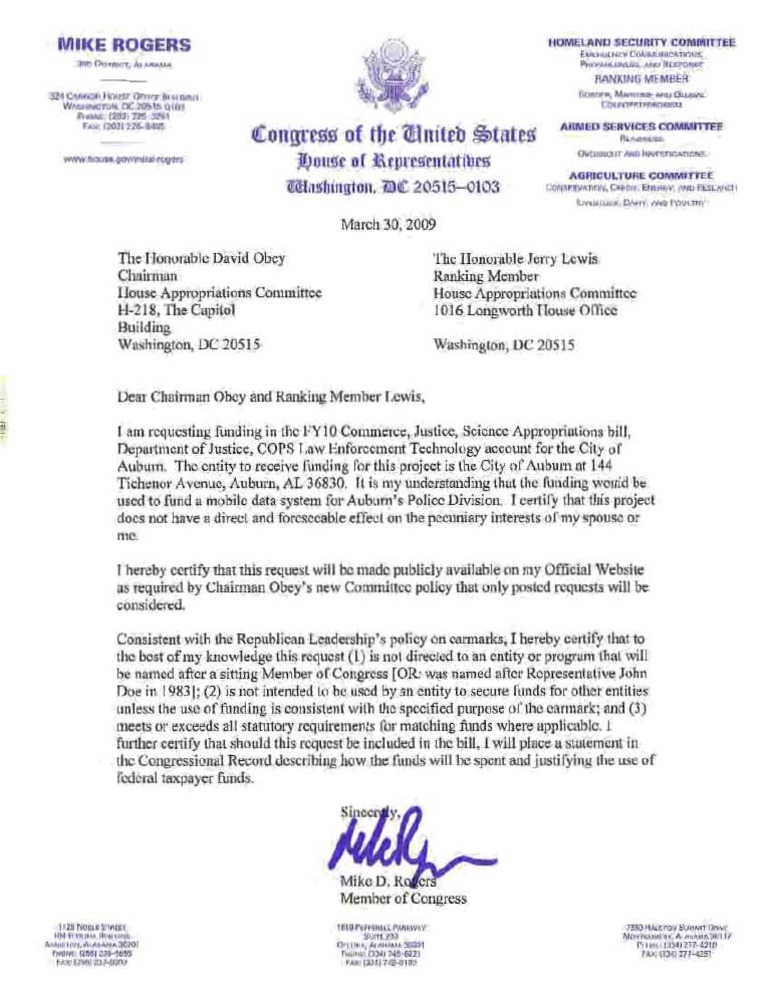 Earmark Request | PDF | Legislative Branch Of The United States ...