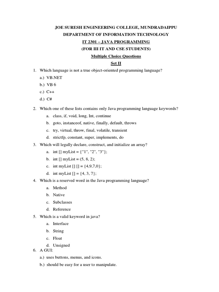 JAVA MCQ | PDF | Java Virtual Machine | Java (Programming Language)