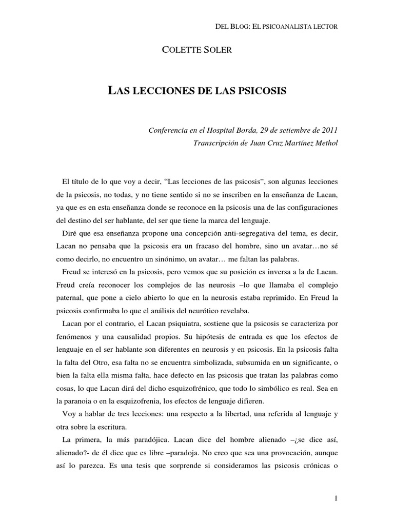 Colette Soler - Las Lecciones de Las Psicosis | PDF | Jacques Lacan ...