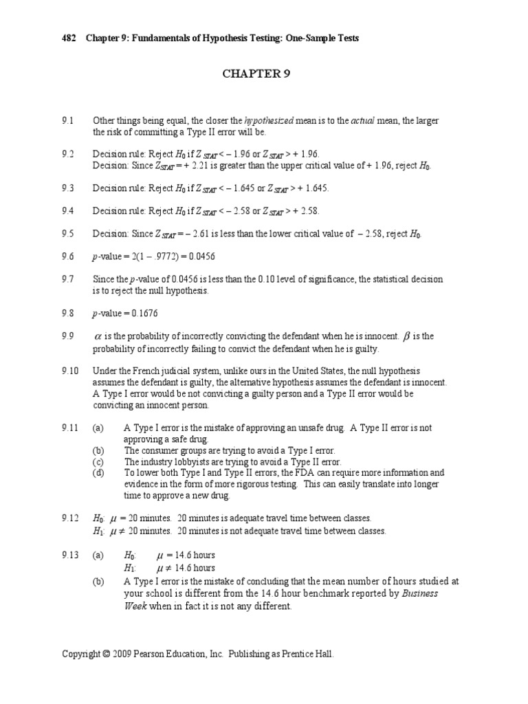 482 Chapter 9: Fundamentals of Hypothesis Testing: One-Sample Tests ...