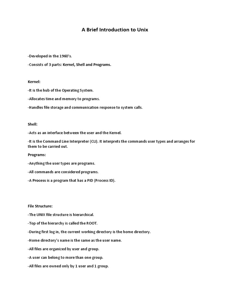 A Brief Introduction To Unix | PDF | Computer File | Directory (Computing) A Brief Introduction To Unix | PDF | Computer File | Directory (Computing)