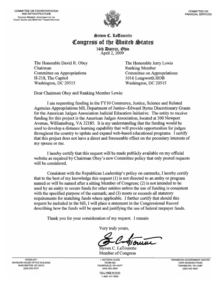 Earmark Request | Download Free PDF | Earmark (Politics) | United ...