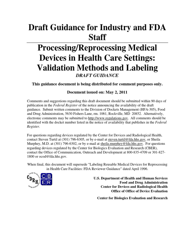 Validation Methods and Labeling Guidance for Reprocessing Reusable ...