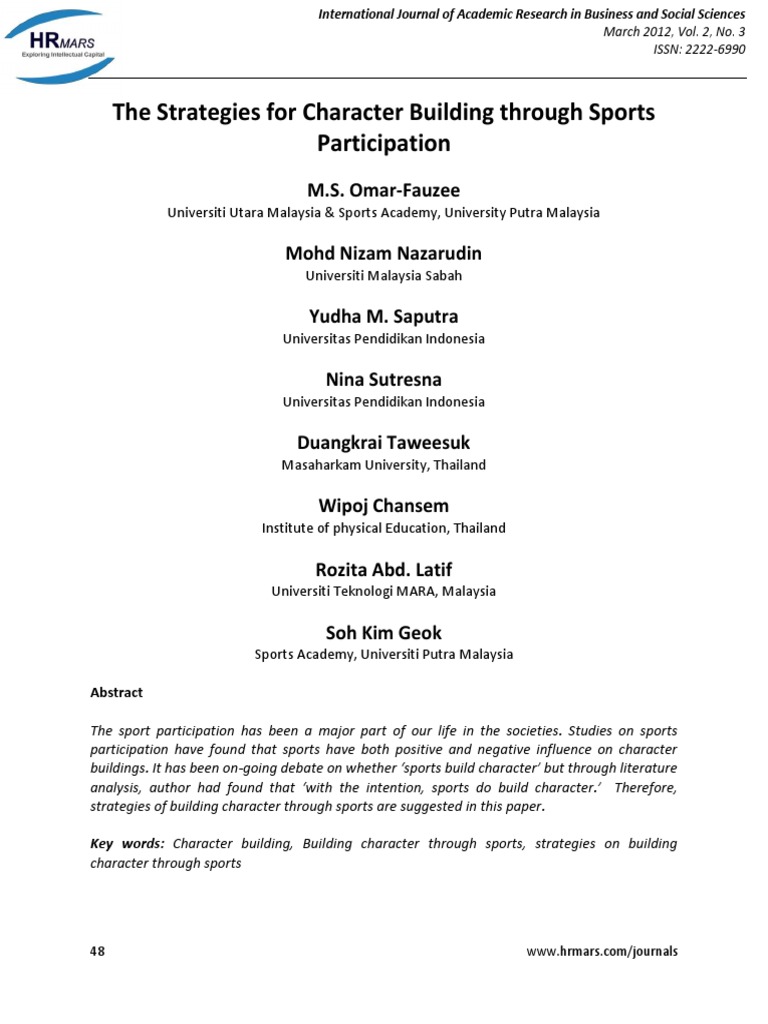 The Strategies For Character Building Through Sports Participation ...