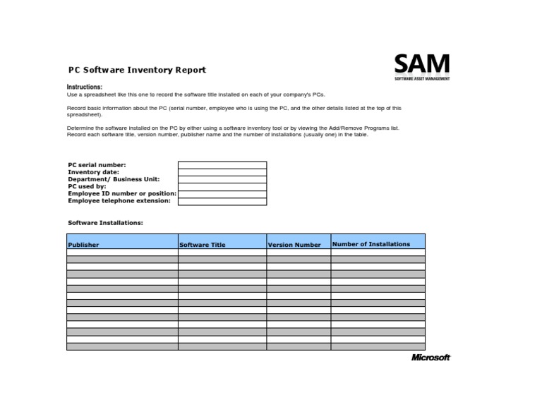 PC Software Inventory Template | PDF