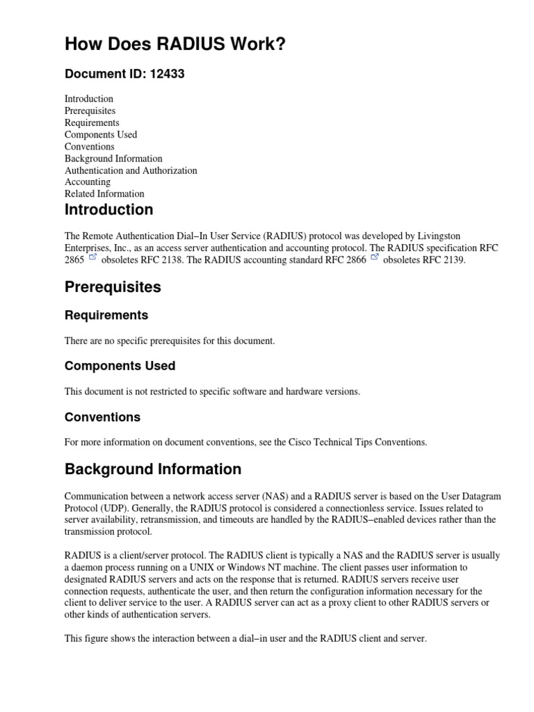 How Does RADIUS Work?: Document ID: 12433 | PDF | Radius | Port (Computer Networking)