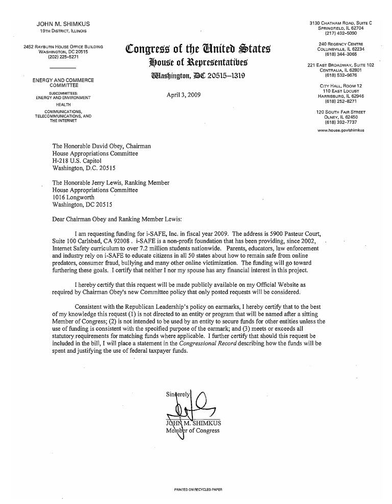 Earmark Request | PDF | Earmark (Politics) | United States Congress