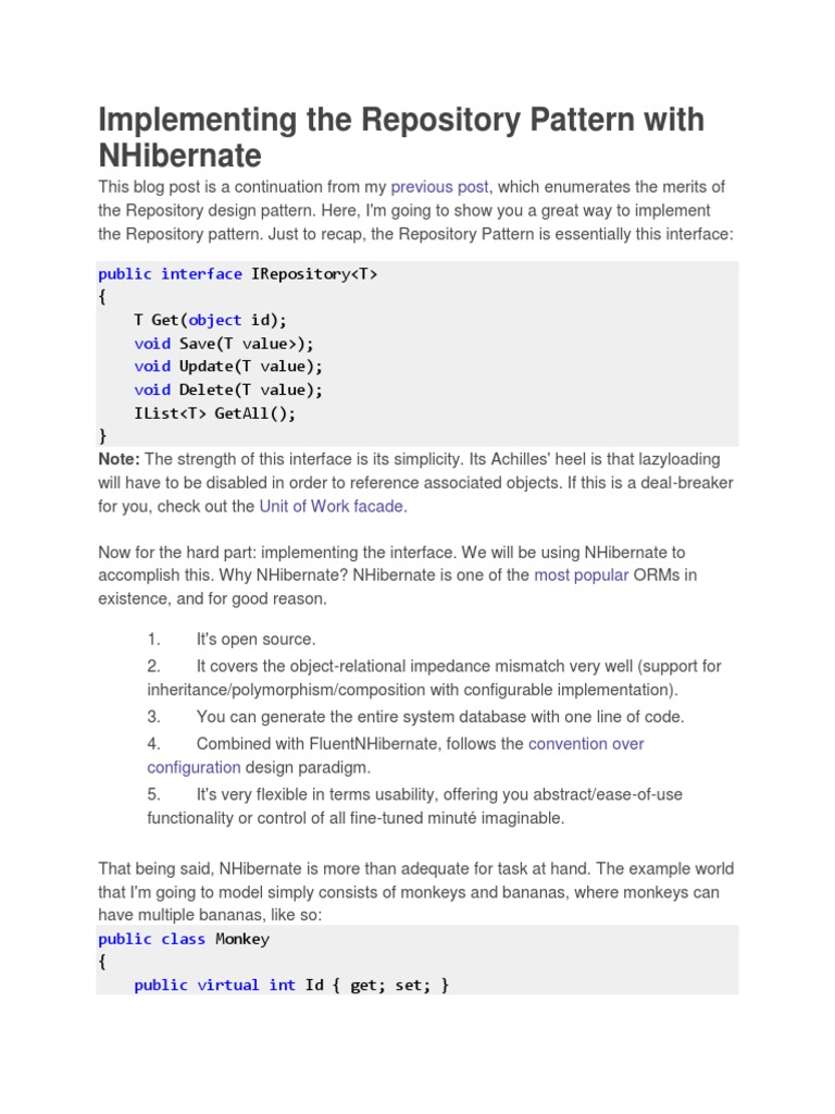 Implementing The Repository Pattern With Nhibernate Pdf Databases Models Of Computation 