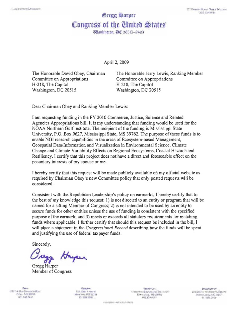 Earmark Request | PDF | Earmark (Politics) | Legislative Branch Of The ...