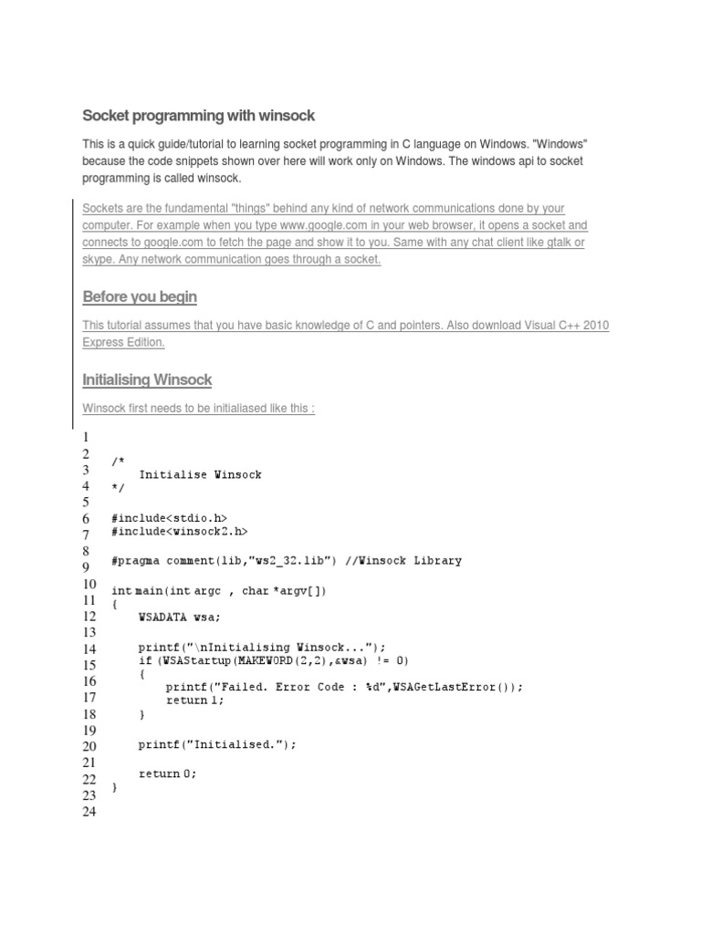 Socket Programming With Winsock | PDF | Network Socket | Port (Computer Networking)