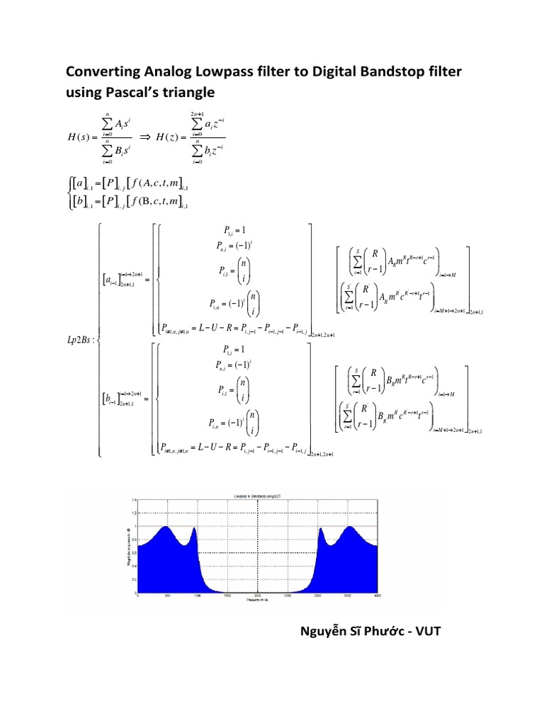 Converting Analog Lowpass Filter To Digital Bandstop Filter Using Pascal's Triangle | PDF ...