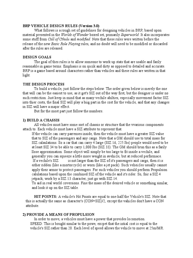 BRP Vehicle Design Rules 3.0 | PDF | Ammunition | Tanks