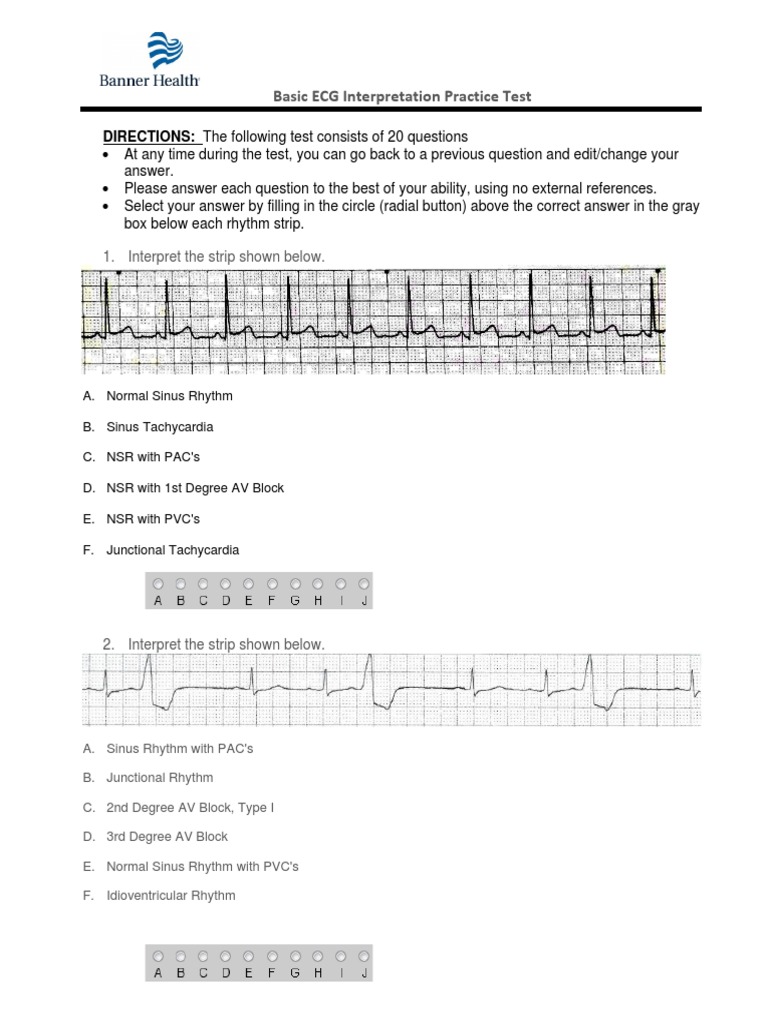 Basic ECG Interpretation Practice Test: DIRECTIONS: The Following Test ...