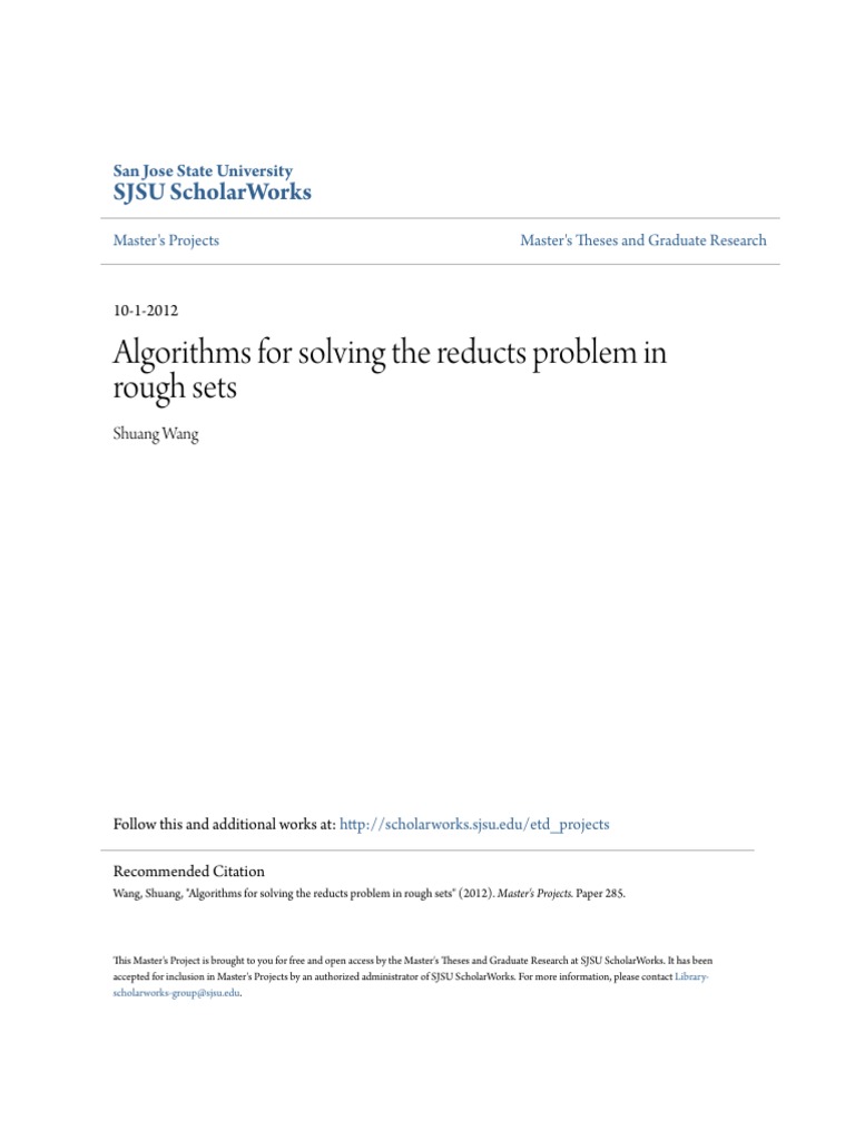 Algorithms For Solving The Reducts Problem in Rough Sets: Sjsu Scholarworks | PDF | Genetic ...