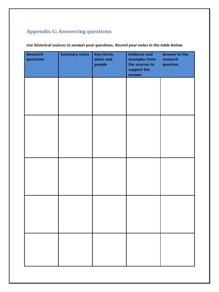 Appendix G: Research Question Guide | PDF | Language Arts & Discipline | Foreign Language Studies