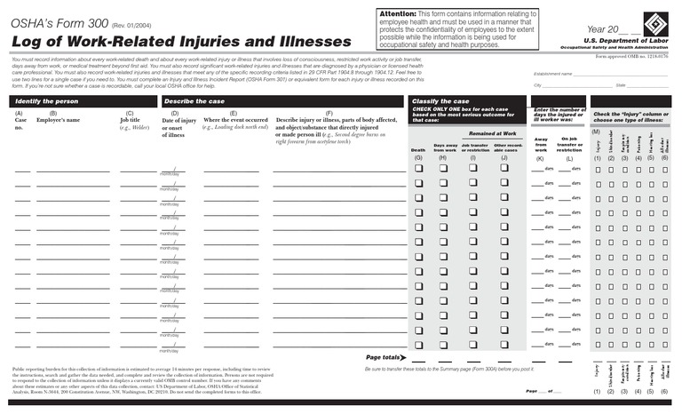 Department of Labor: form300 | Occupational Safety And Health ...