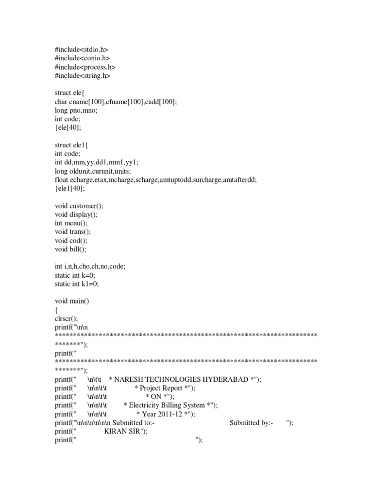 C Program On Electricity Billing System Pdf Computer Libraries Computer Engineering 