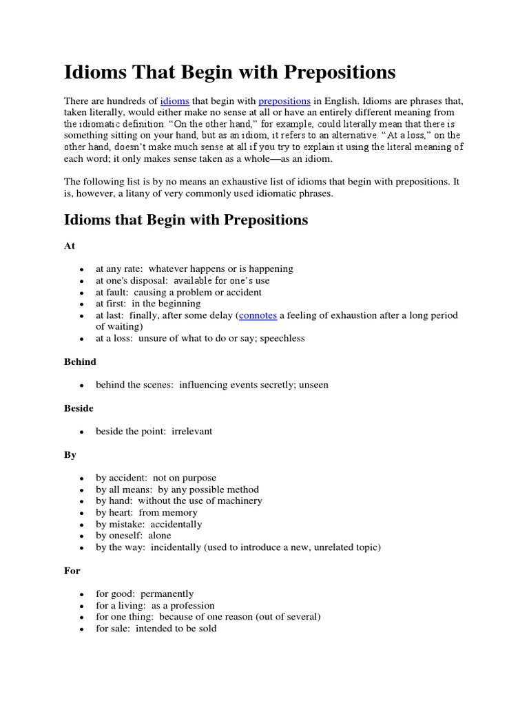 Prepositional Idioms in English | PDF | Idiom