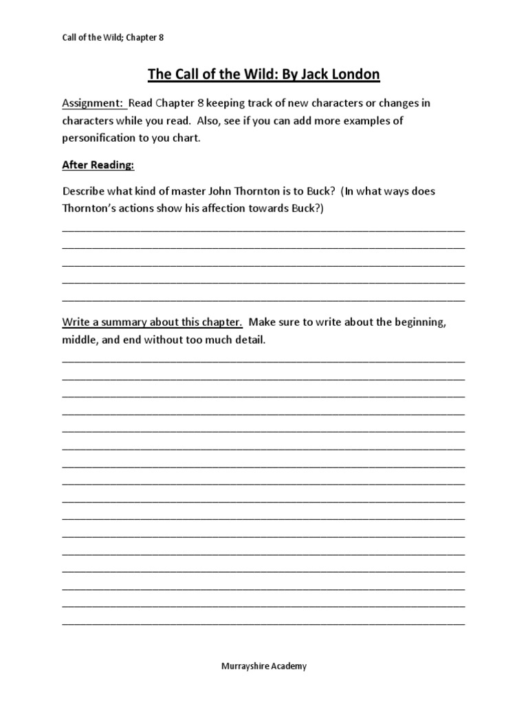 The Call of The Wild Guide Chapter 8 | PDF | Politics | General Fiction