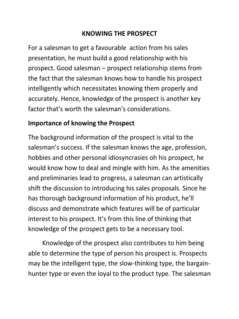 Knowing The Prospect Pdf Sales Reputation
