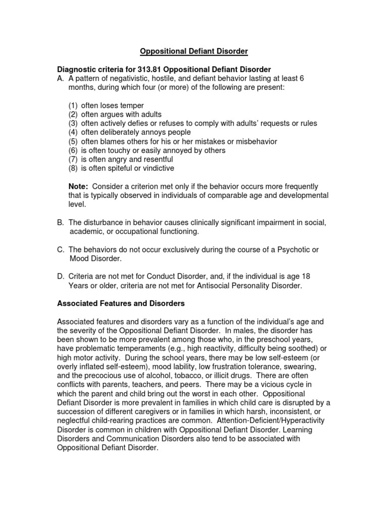 Oppositional Defiant Disorder | PDF | Abnormal Psychology | Human ...