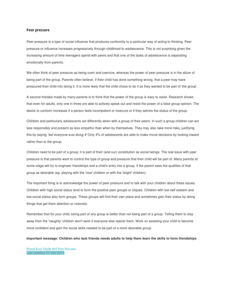 Peer Pressure | PDF | Adolescence | Conformity