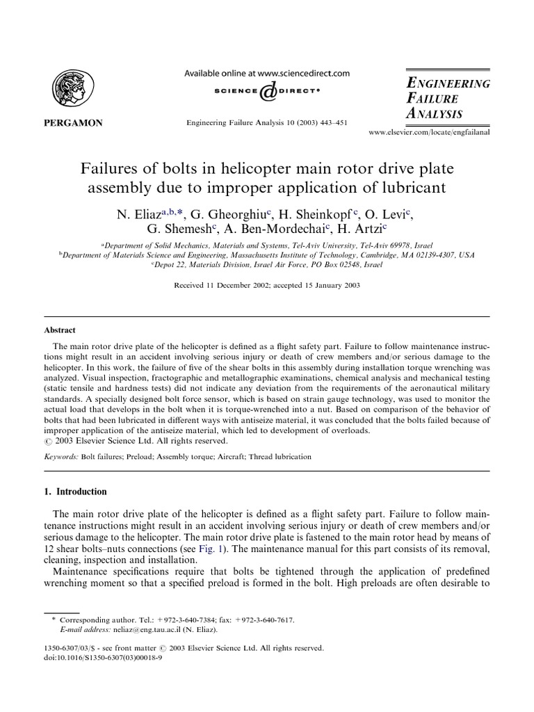 Improper lubricant causes helicopter bolt failures | PDF | Screw | Fracture