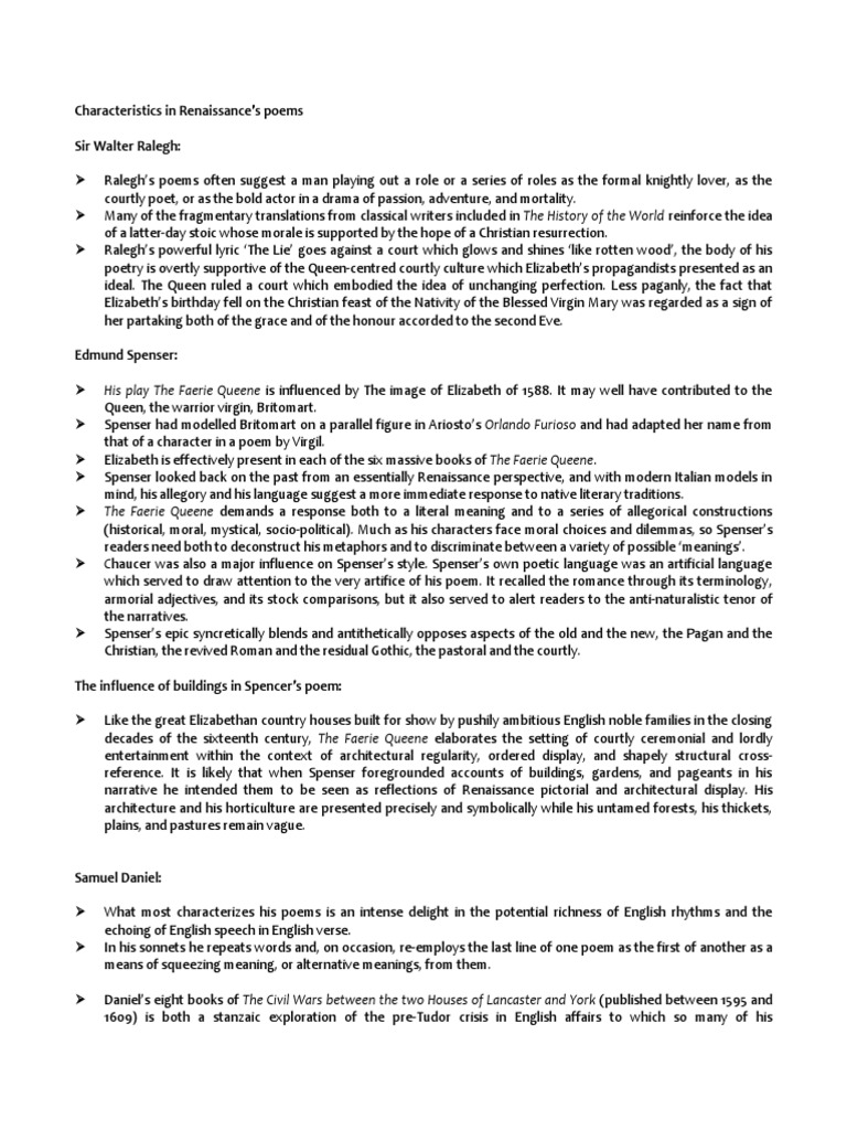 Characteristics in Renaissance Poems | PDF | The Faerie Queene | Edmund ...