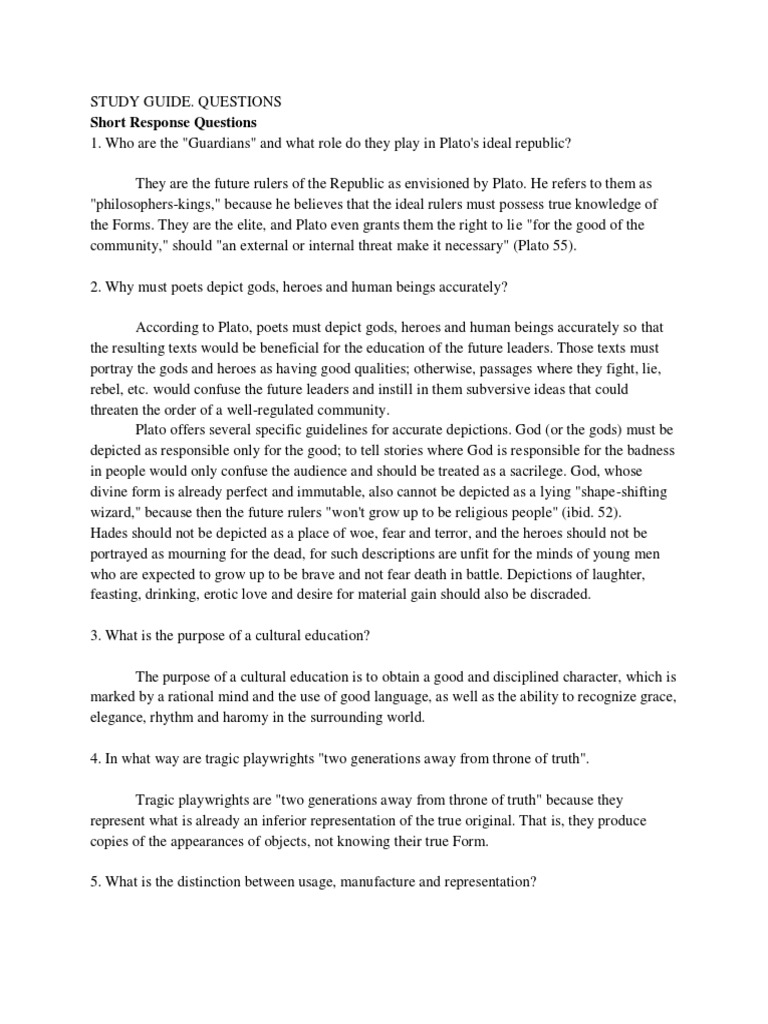 Aristotle and Plato Study Guide College Level. Typical Exam Q&A. | PDF ...