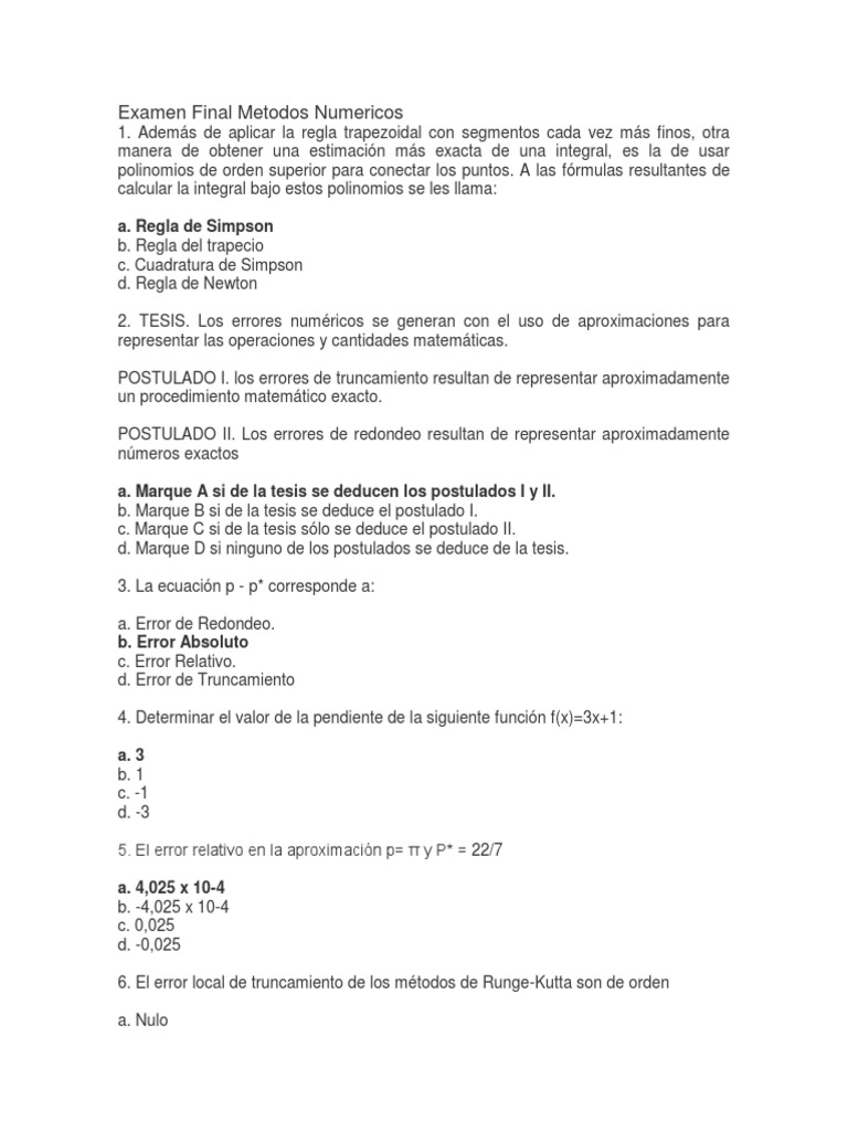 Examen Final Metodos Numericos | PDF | Análisis numérico | Ecuaciones