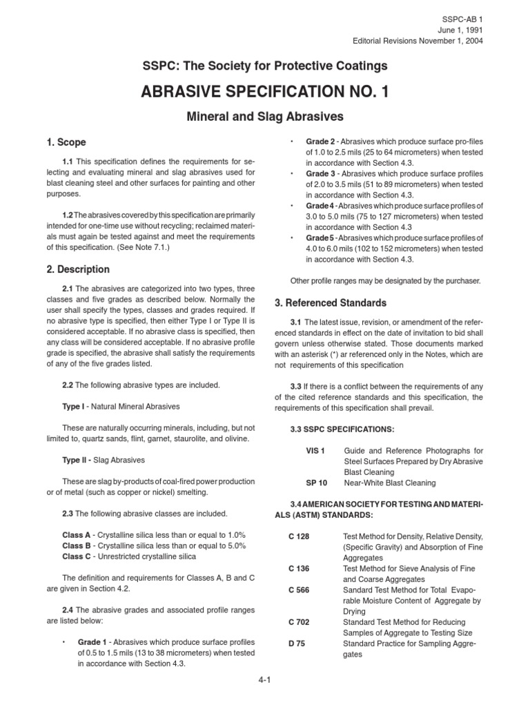 SSPC-AB1 (2004) Abrasive Specification No. 1 | PDF