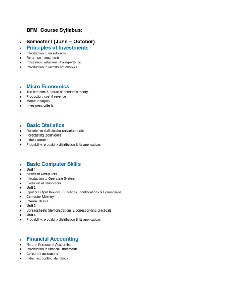 BFM Course Syllabus 1 | PDF | Financial Markets | Capital Market