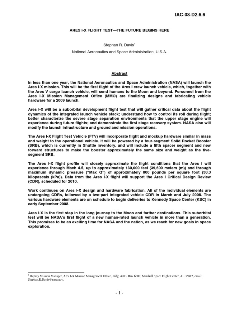 NASA Ares I-X Flight Test Plans | PDF | Orion (Spacecraft) | Space Shuttle