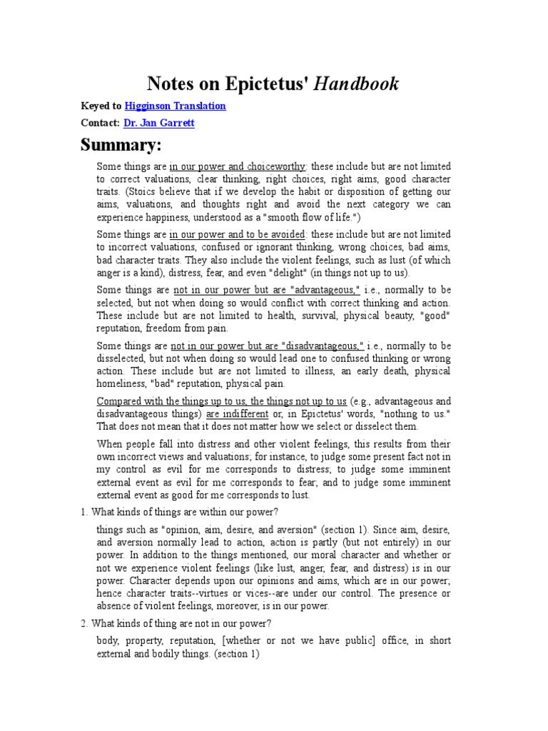 Notes On Epictetus' Handbook | PDF | Epictetus | Stoicism