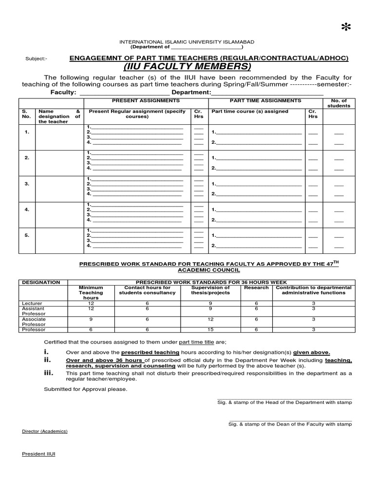 Part-Time Teacher Engagement at IIUI | PDF | Faculty (Academic Staff ...