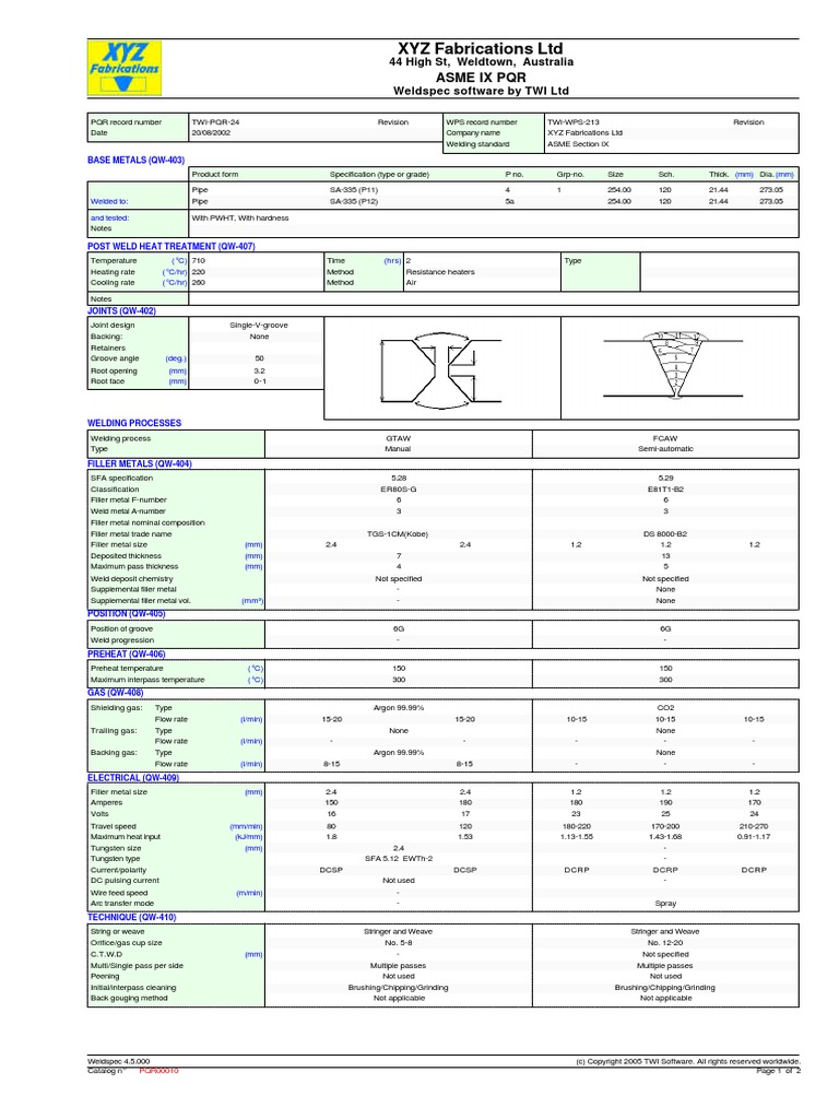 Weldspec-ASME-PQR | Welding | Pipe (Fluid Conveyance)