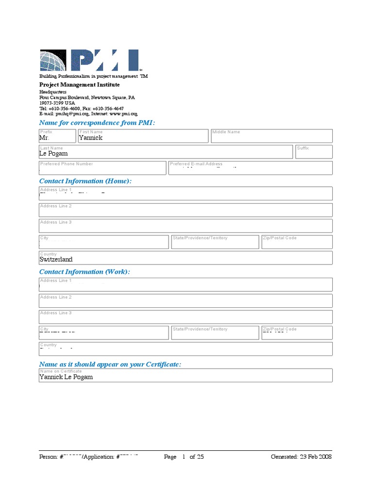 Filled PMP Application Example | PDF | Customer Relationship Management ...