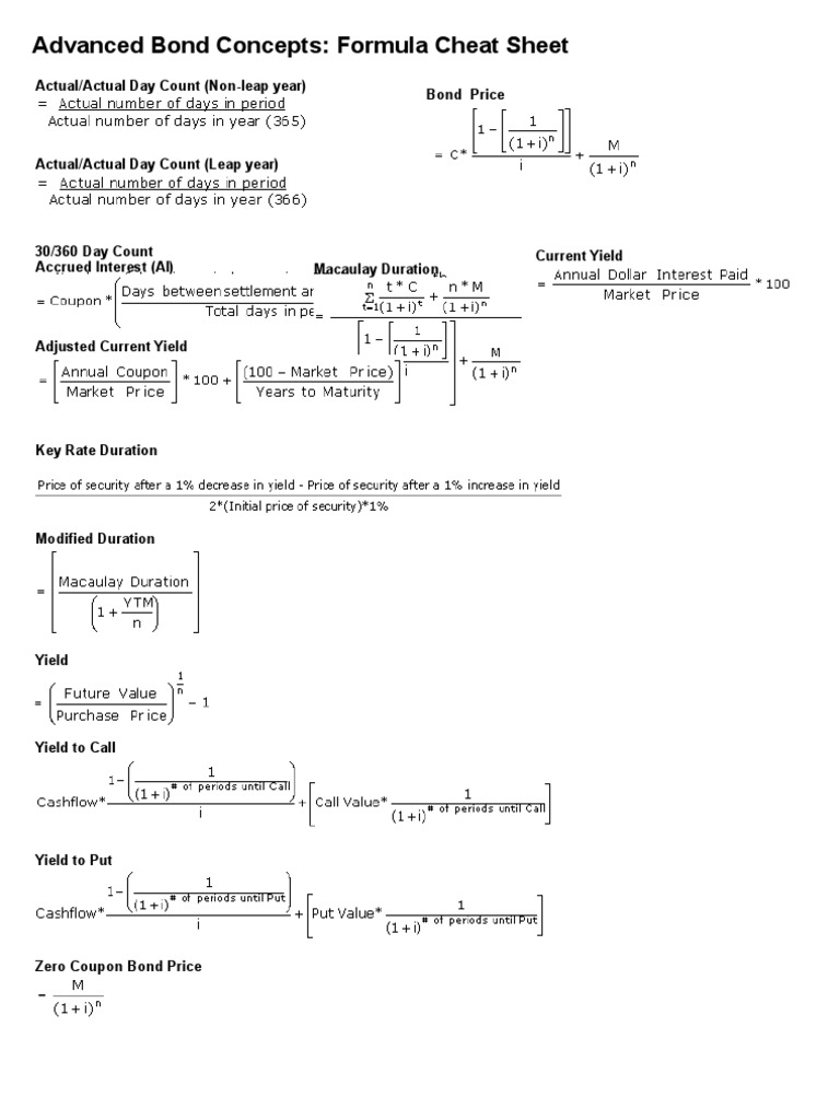 Bond Formula Cheat Sheet Guide | PDF