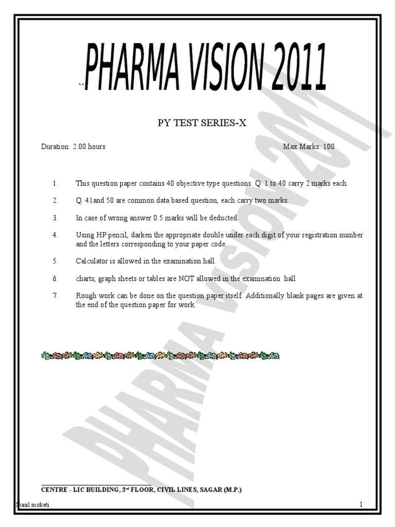 Py Test Series-X: Centre - Lic Building, 3 Floor, Civil Lines, Sagar (M ...