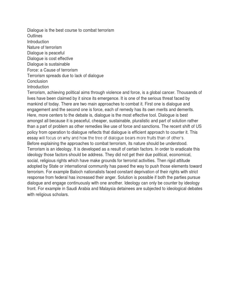 Dialogue Is The Best Course To Combat Terrorism | PDF | Politics ...