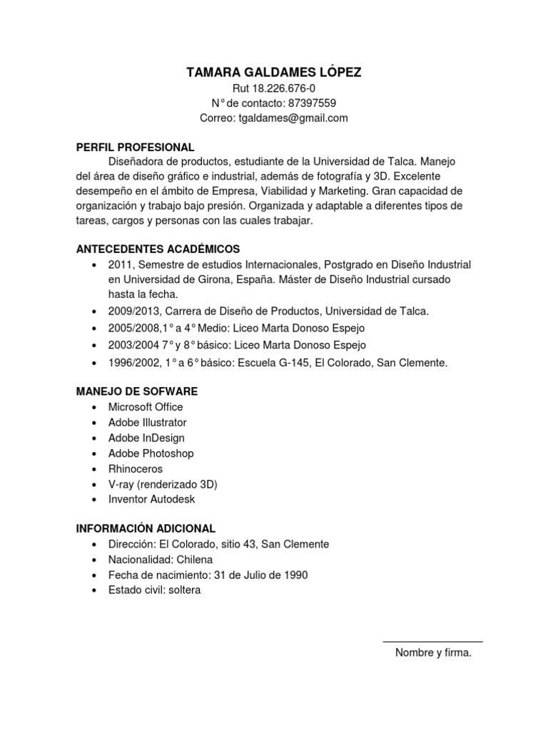 Curriculum Tamara Galdames Lopez | PDF | Diseño gráfico | Software de la aplicacion