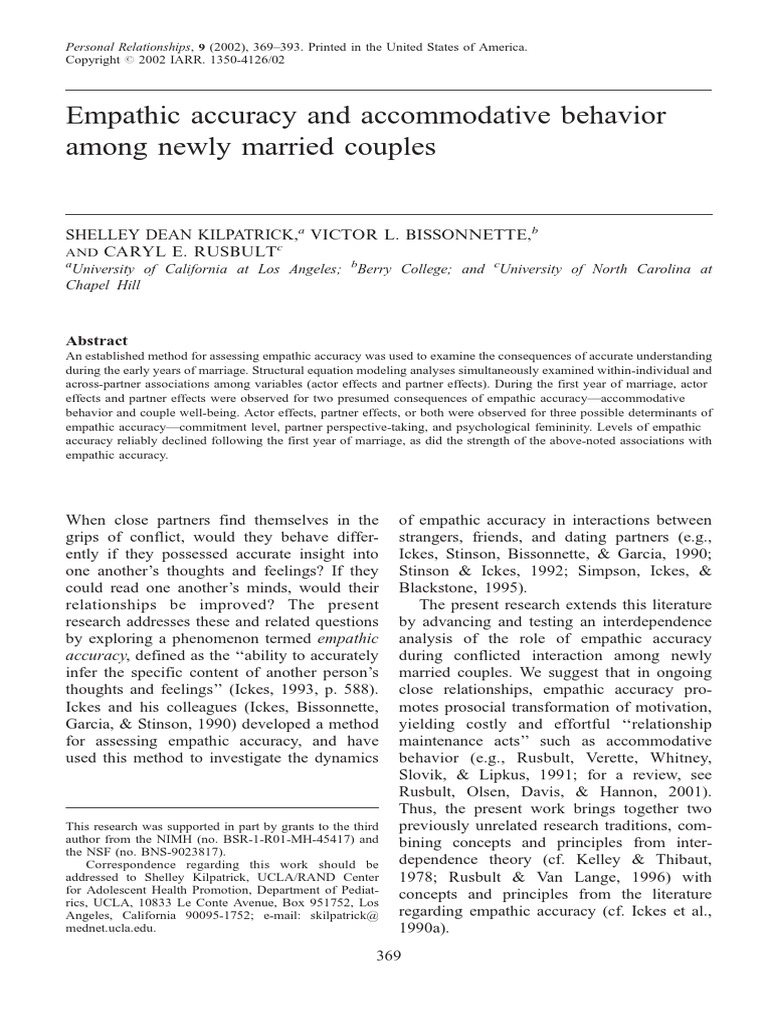 Empathic Accuracy and Accommodative Behavior Among Newly Married ...