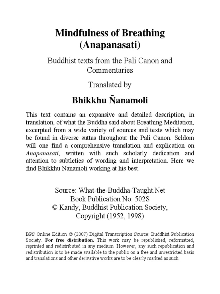 Anapanasati Nanamoli | PDF | Sati (Buddhism) | Religious Faiths