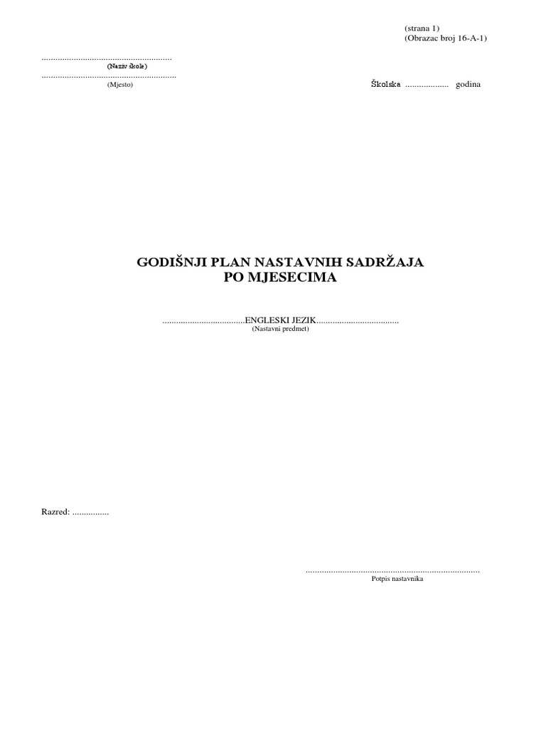 Godisnji NPP Obrazac - 1a | PDF