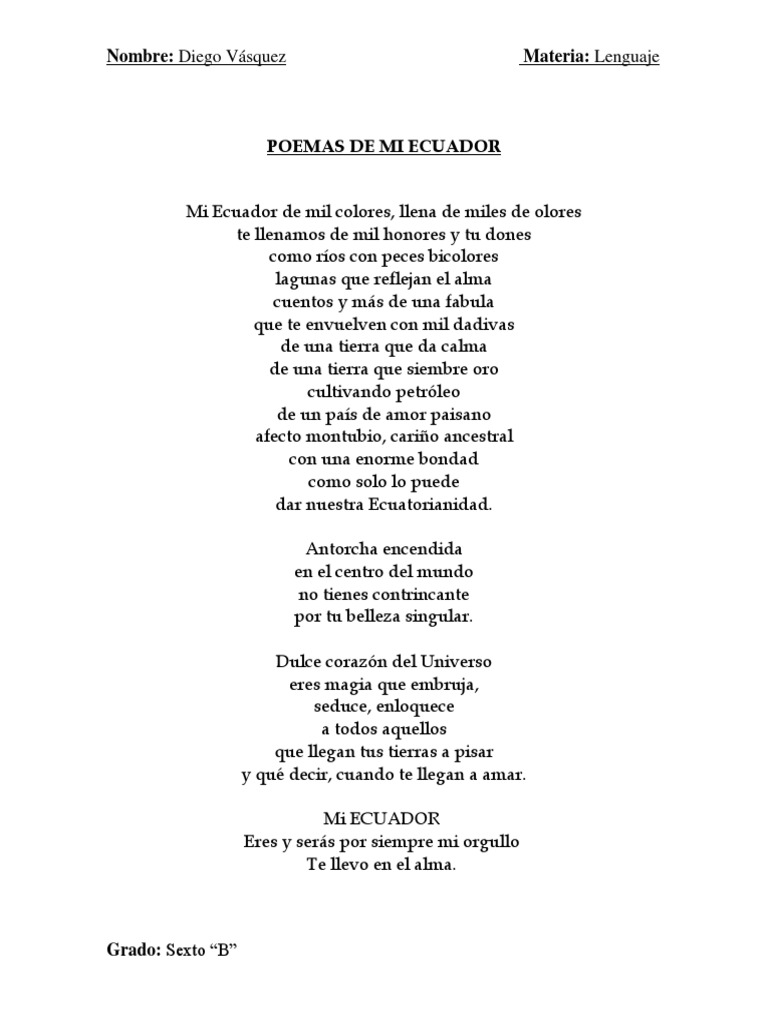 Poemas Cortos a Mi Ecuador | PDF