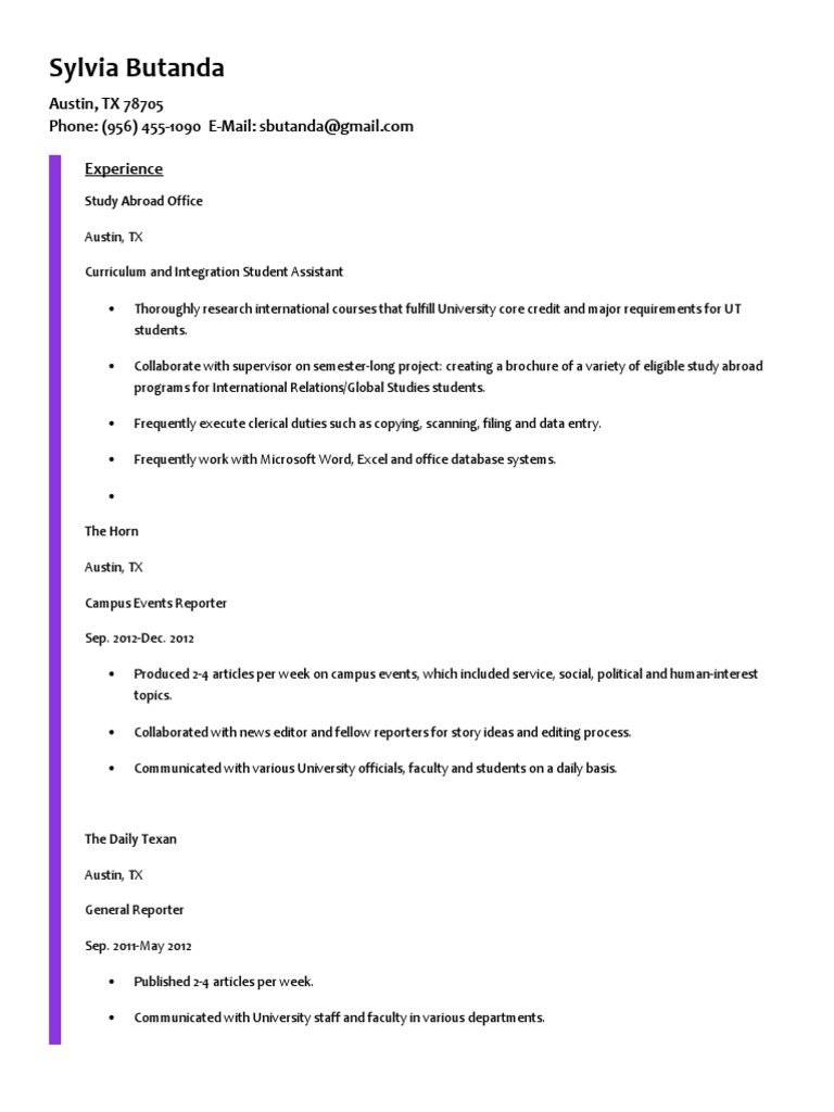 Sylvia Butanda: Austin, TX 78705 Experience | PDF | Editing | University Of Texas At Austin