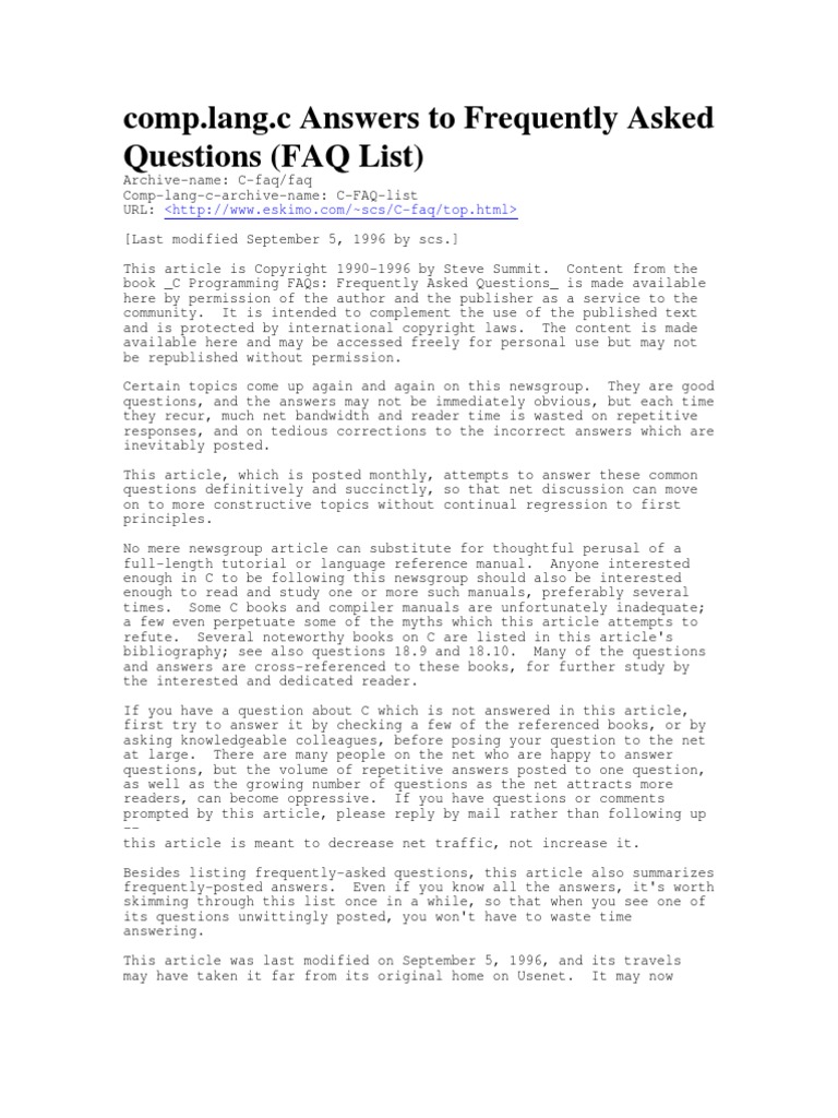 C Faq | PDF | C (Programming Language) | Pointer (Computer Programming)
