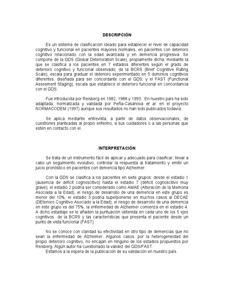 MEDICINA - GDS-FAST-BCRS - Escala de Deterioro Global de Reisberg ...
