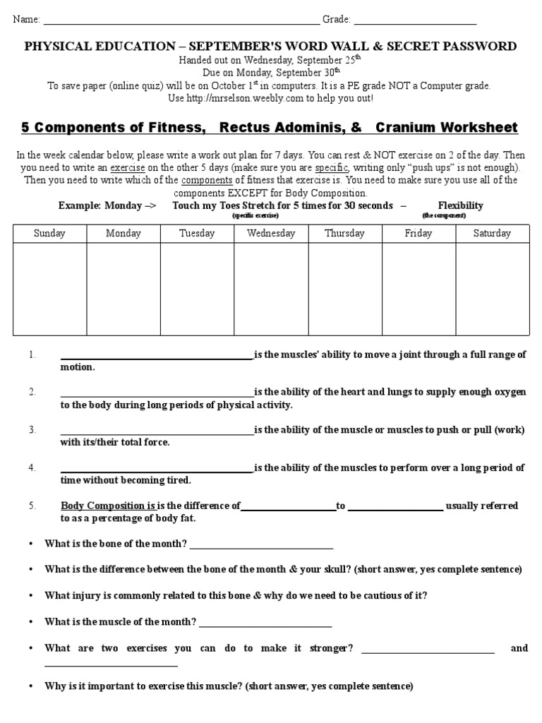 September Middle School Worksheet | PDF