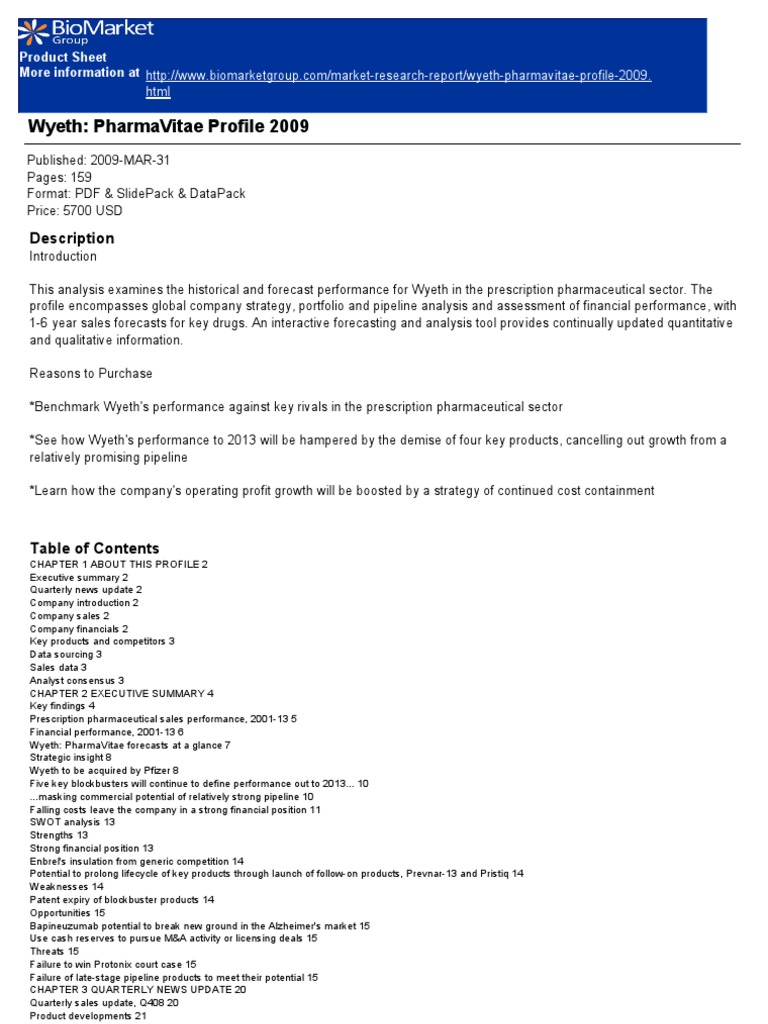 Wyeth Pharma Vitae Profile 2009 | PDF | Pharmaceutical Industry ...